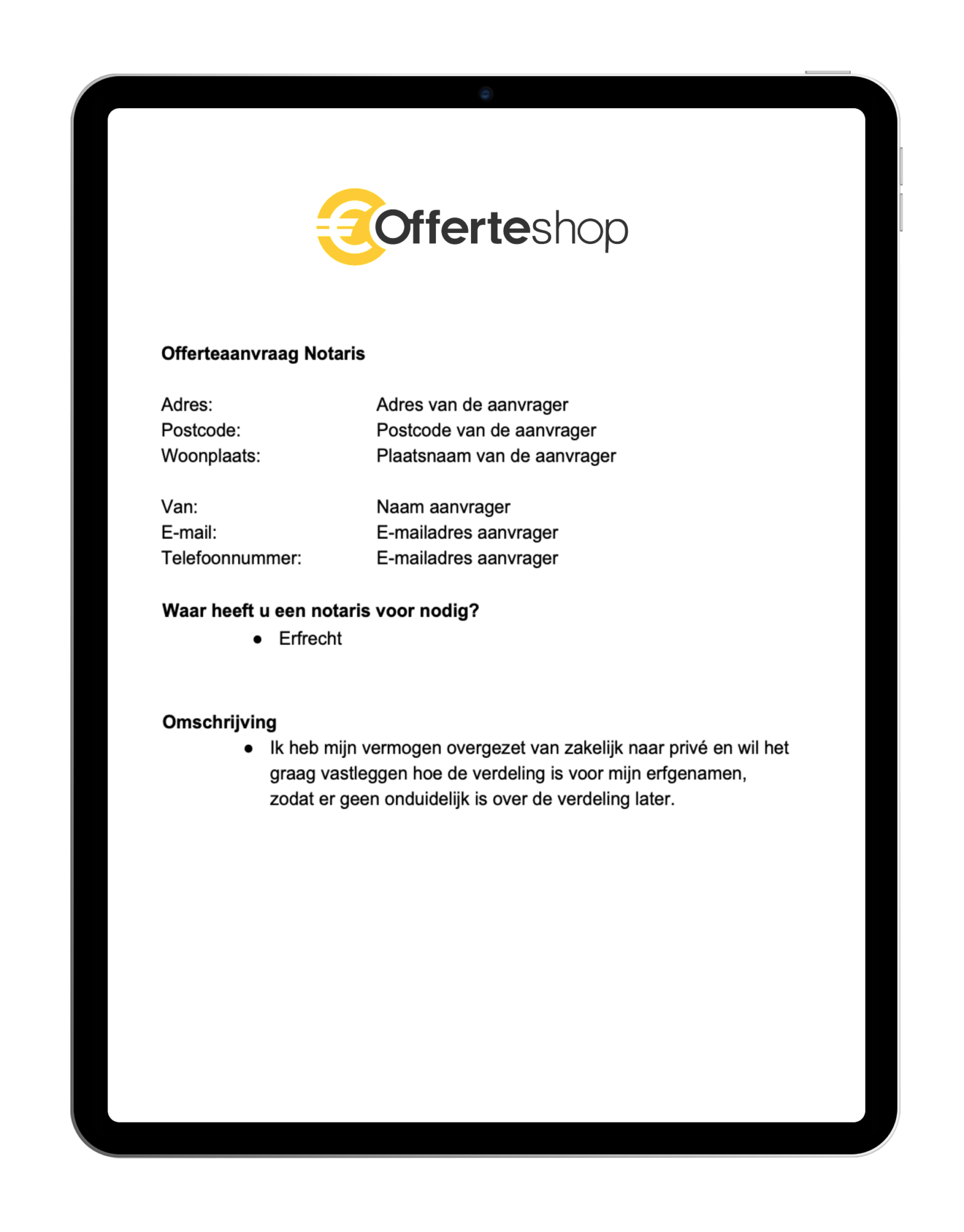 Voorbeeld offerte aanvragen - Offerteshop